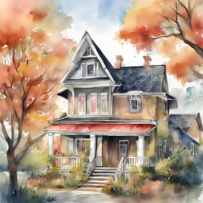 Draw house illustration watercolor style by Kelsebard | Fiverr