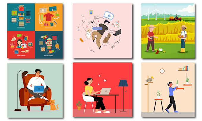 Draw custom 2d flat illustrations or modern flat vector illustrations ...