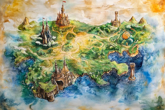 Create a detailed watercolor map illustration of your city by Melaight ...