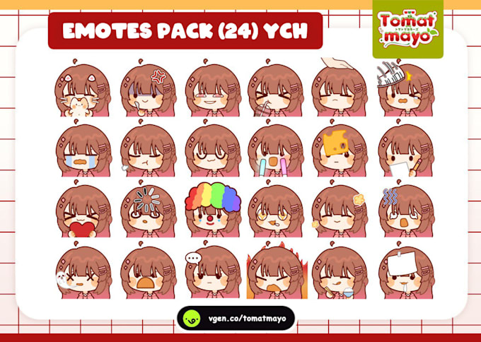 Draw 24 ych cute emotes twitch for vtuber and pngtuber stream in 24 ...