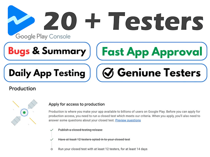 Provide 20 testers google play console for closed testing by ...