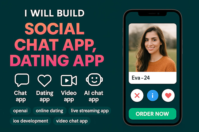 Build social chat app, dating app like tinder,bumble,hinge clone, video app, ai by Andrew_stud ...