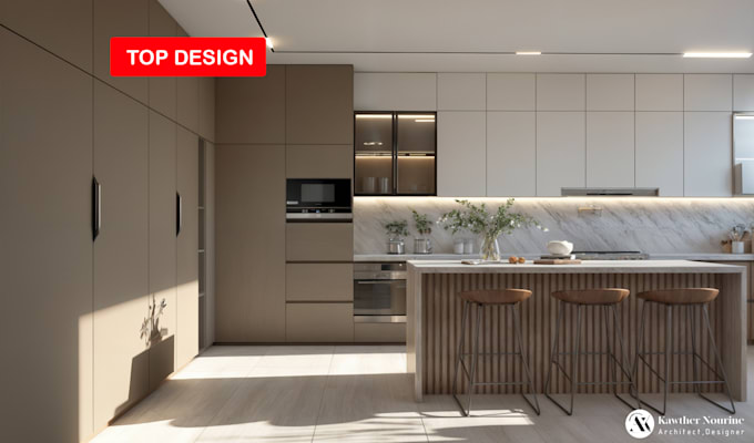Create a realistic 3d kitchen interior design with rendering by Kawternr | Fiverr