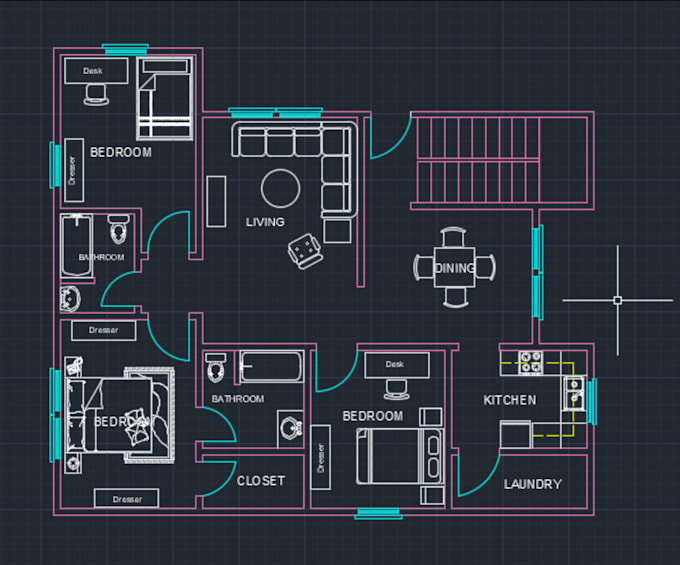 Draw 2d floor plan in autocad from hand sketch by Althaf_6306 | Fiverr