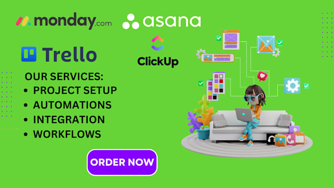 Setup automations integrations with monday com trello asana clickup monday crm by Dav_solutions ...