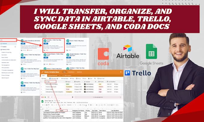 Transfer and sync data in airtable, trello, google sheets, and coda docs by Lilian_crm | Fiverr