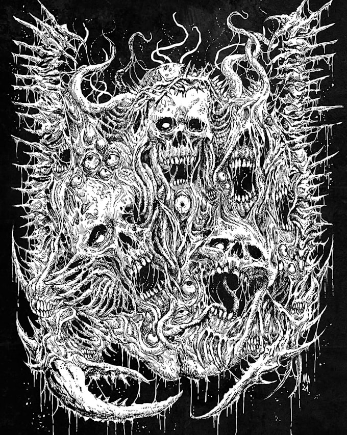 Draw chaotic, dark, heavy, death, doom, occult black metal ...