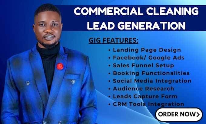 Generate commercial cleaning leads, landing page design, cleaning sales funnel by Kingstonlead ...