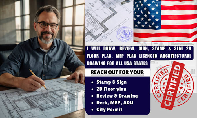 Draw or review, sign and seal architectural drawings, plans mep for ...