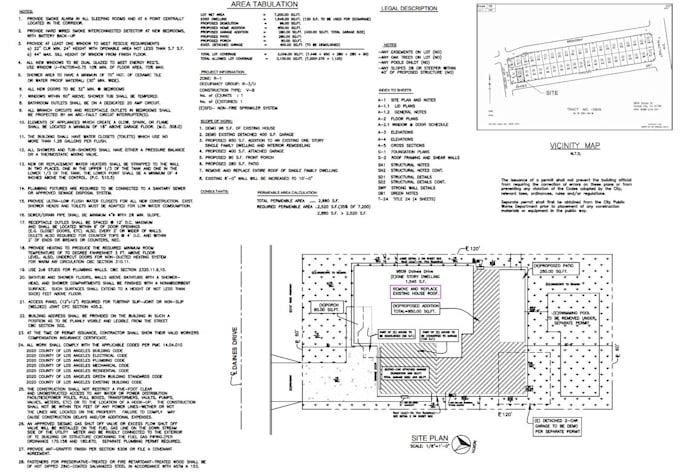 Draft complete set of drawings for building permit, redraw complete ...