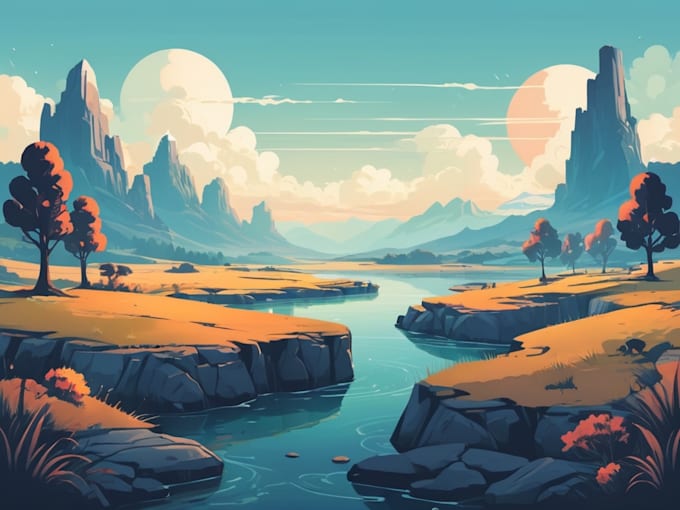 Draw a flat vector landscape illustration by Ishawelson | Fiverr