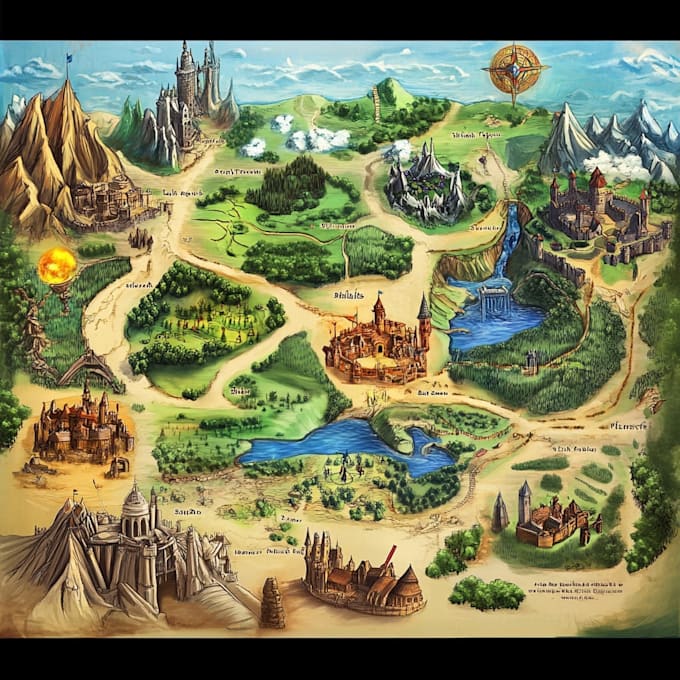 Design fantasy map illustration isometric map by Aharizo | Fiverr
