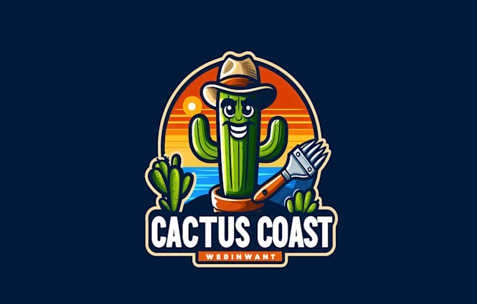 Create modern cactus coast mascot logo in hand drawn for you only 18 ...
