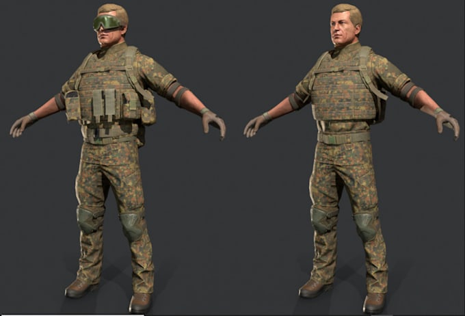 3d soldier model,ue5 game character,rig 3d mesh,human like 3d,hair ...