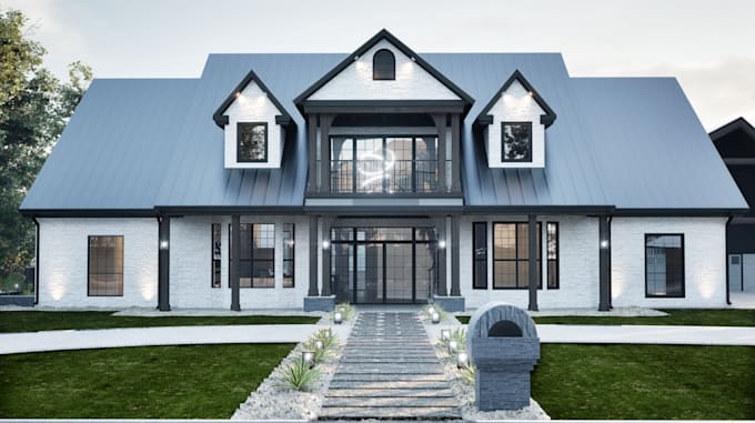 Remodel residential facade exterior design,render rooftop,courtyard ...