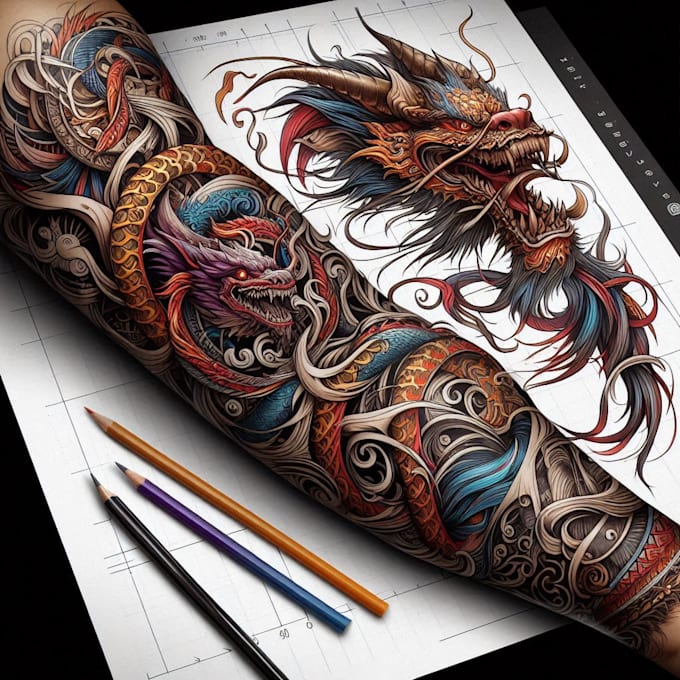 Draw amazing tattoo design, realistic sleeve tattoo design by ...
