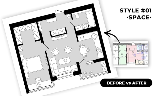 Redraw your floor plan into a visually appealing layout by Bomk_d | Fiverr