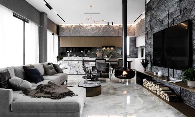 Retouch 3d modern house,lobby interior design,funiture model,cgi room ...