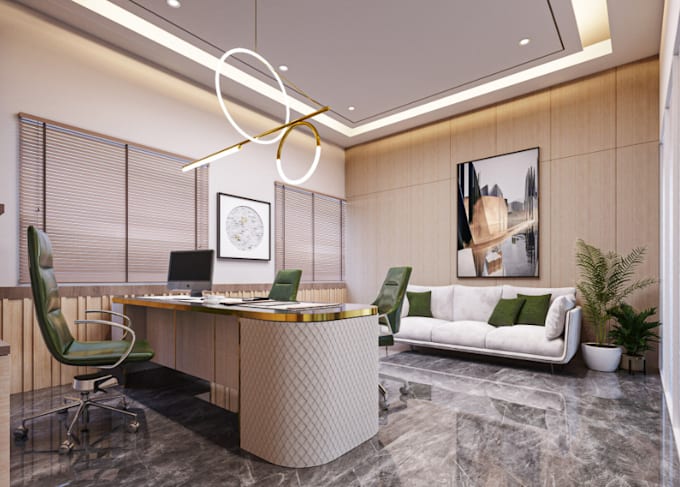 Recreate office interior, modern office render, chairman office ...