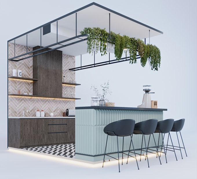 Be your 3d exhibition visualizer, stand designer, kiosk, cafe shop,3d ...