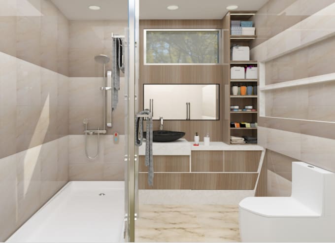 Renovate toilet,3d panoramic render, luxury bathroom, dressing area ...