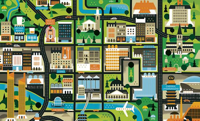 Design fantasy map illustration isometric map, 2d vector map, event or ...