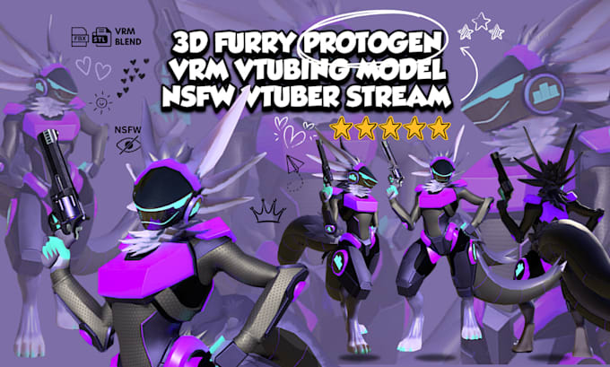 Furry vrchat avatar, furry unity vtubing model, protogen, 3d nsfw ...