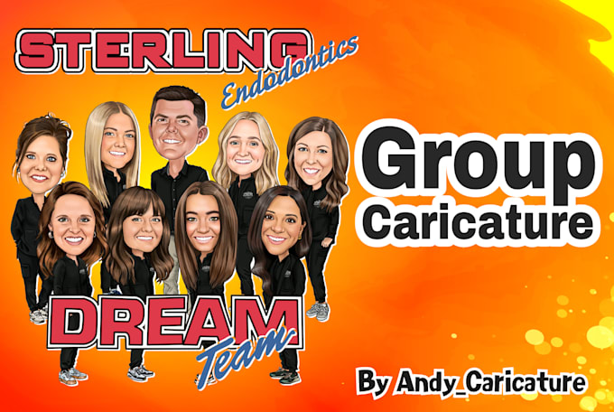 Draw custom dream team group caricature by Andy_caricature | Fiverr