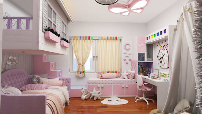 Remodel 3d cgi kids room furniture, playroom design,interior decor,skp ...