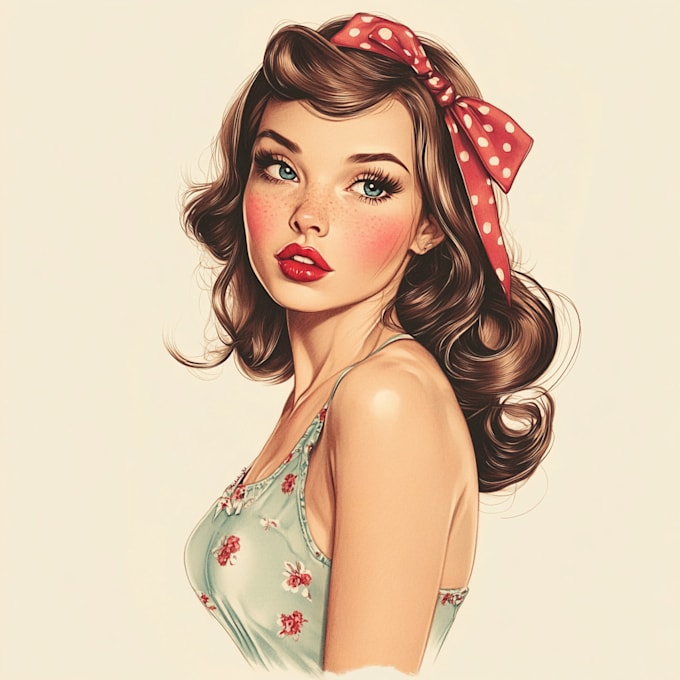 Draw a pin up girl portrait and pin up girl illustration by ...