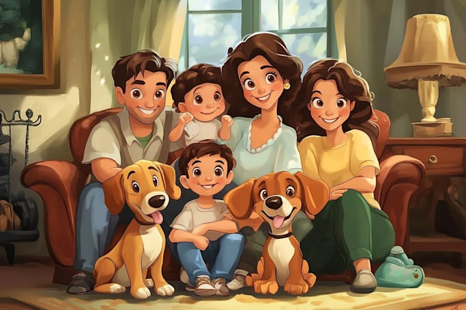 Design your professional disney cartoon family portrait by Dazzlinnis ...