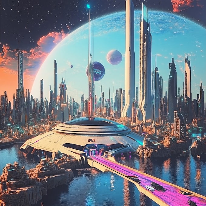 Draw a sci fi and science fiction futuristic city art by Steveiu | Fiverr
