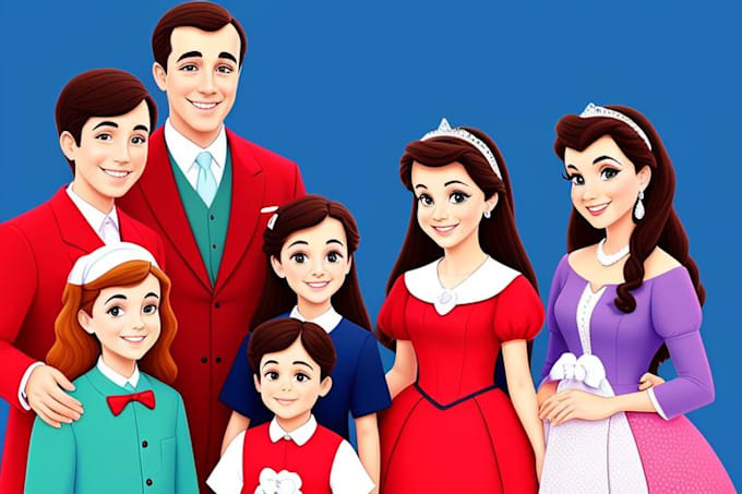 Draw disney family portrait illustration by Annelinerensbu2 | Fiverr