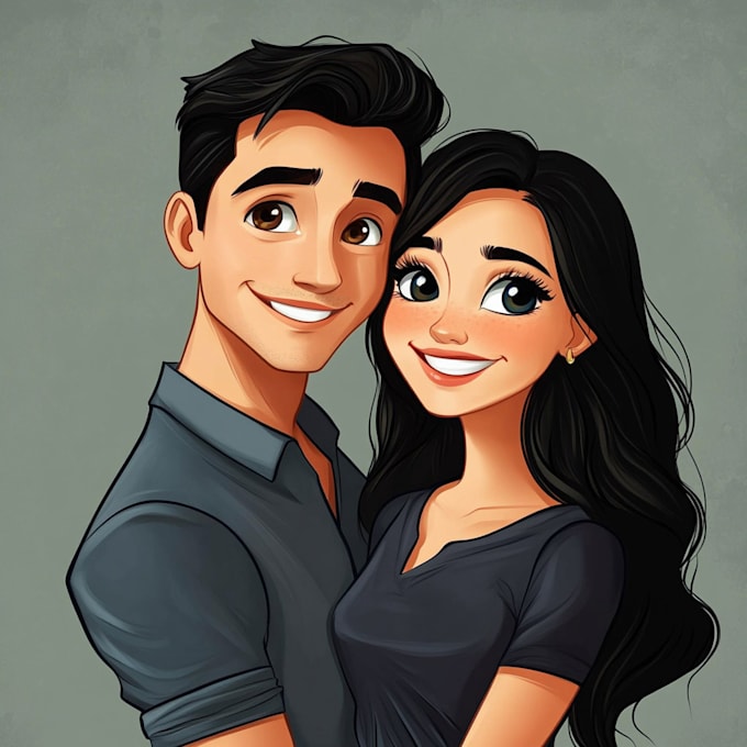 Create disney family couple cartoon portrait by Glayssukul | Fiverr
