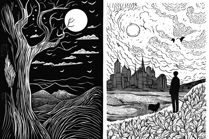 Draw a line illustration, a linocut or an engraving by Chinekone | Fiverr