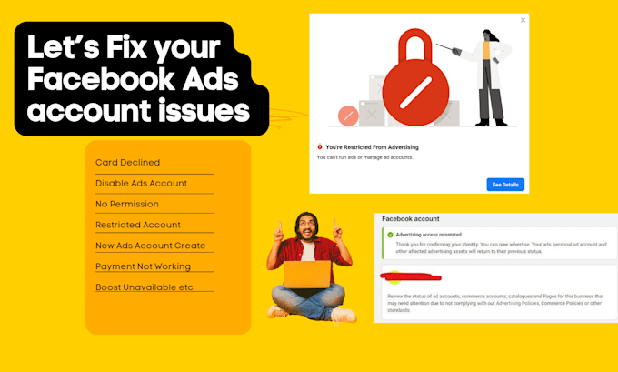 Fix your facebook ad account and business manager by Farid445 | Fiverr
