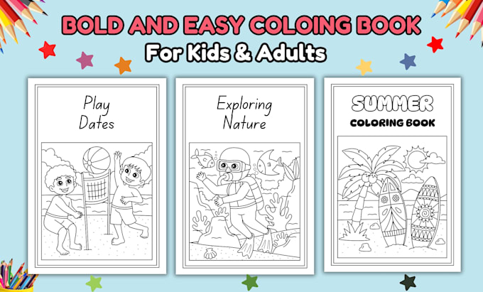 Draw coloring book pages, svg, bold and easy coloring book for kids and ...