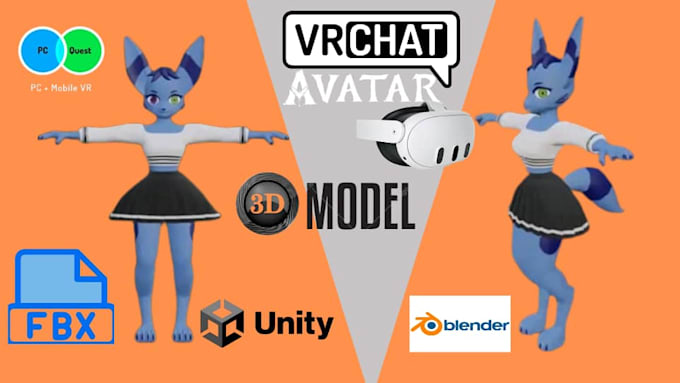 Create vtuber avatar vrchat furry avatar anime avatar 3d model by ...