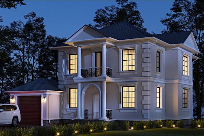 Rebuild 3d house villa,interior design,sweet home,living room,kitchen rendering by Fayettom | Fiverr