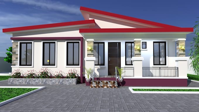 Get your flat roof and heap roof 3d bungalow design done by Successaa1 ...