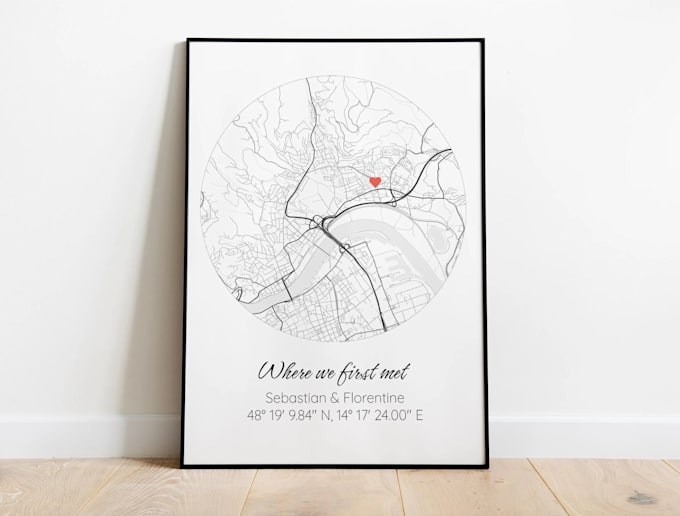 Create personalized map design for couples valentine gift by Wyldweb ...