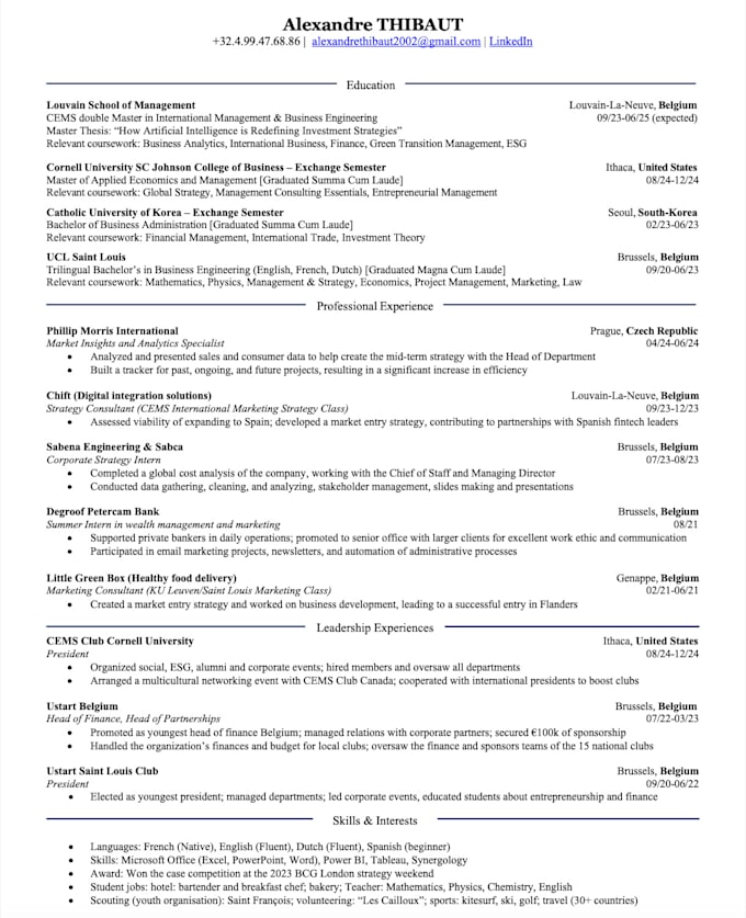 Analyse, enhance, or totally rewrite your cv by Alexandre_cv | Fiverr