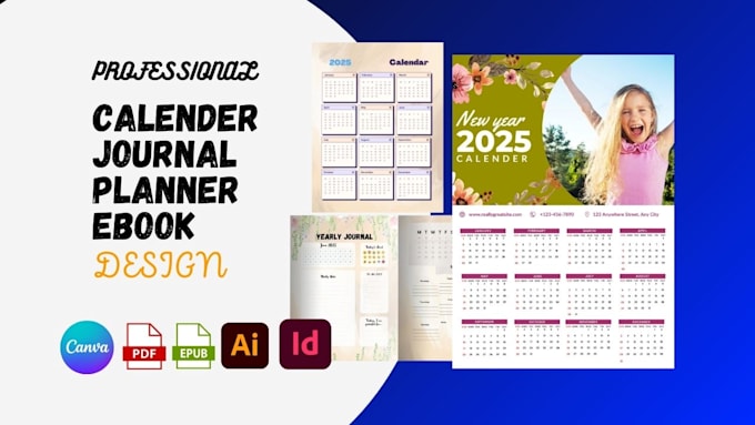 Design custom digital calender, wall calender yearly journal, planner ...