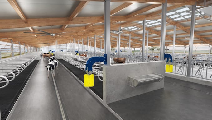 3d architecture cow barn, livestock ranch interior, exterior model ...