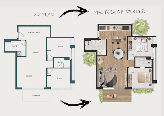 Convert architectural floor plan, drawing sketch to autocad, render in ...