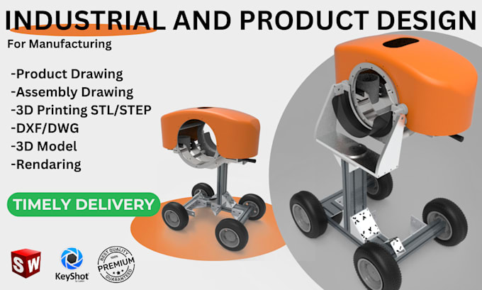 Do 3d cad industrial product design dxf, stl, drawing render by ...