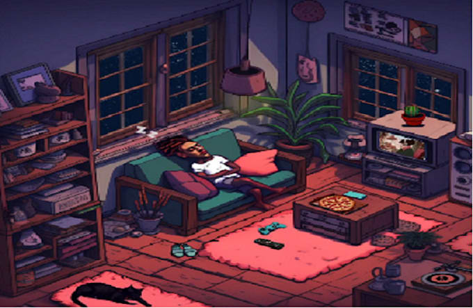 Lofi loop animation, 2d image animation, animated gif, loop ...