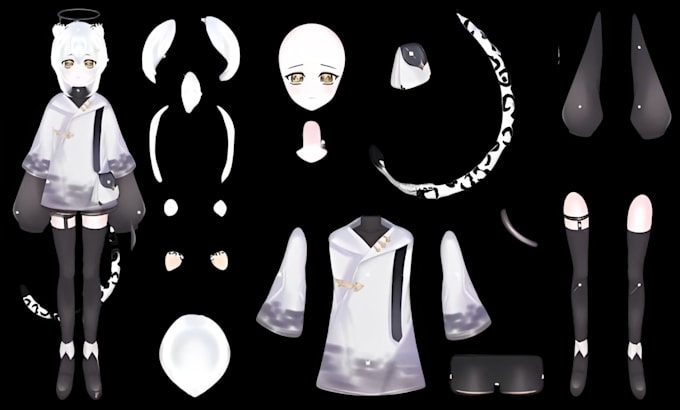 Draw character reference sheet for live2d vtuber anime original ...