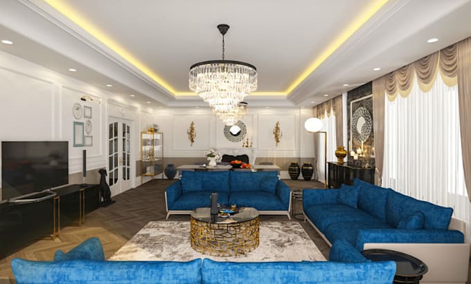 Do 3d living room design, sitting room, parlor with 3d render by ...