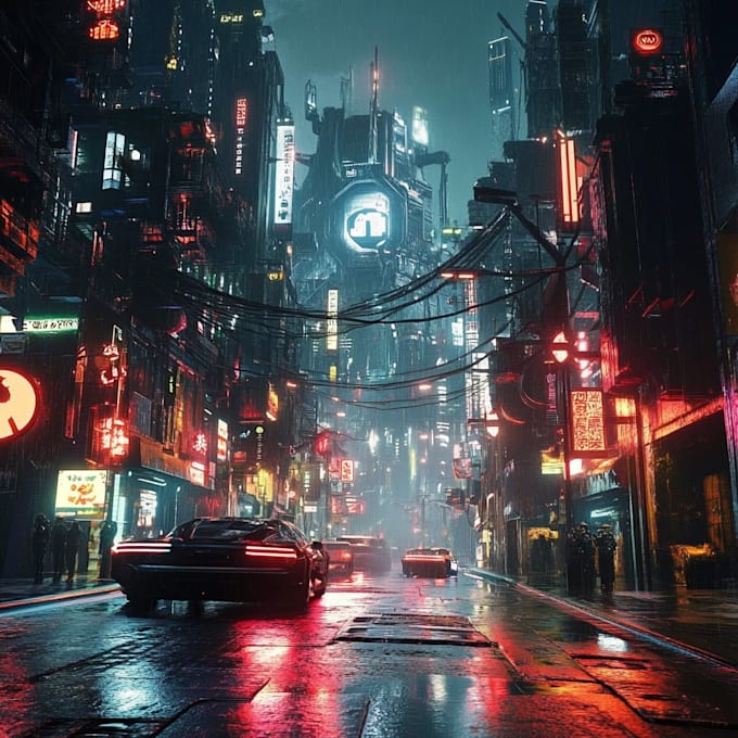 Make a cyberpunk futuristic city art by Snazzo | Fiverr